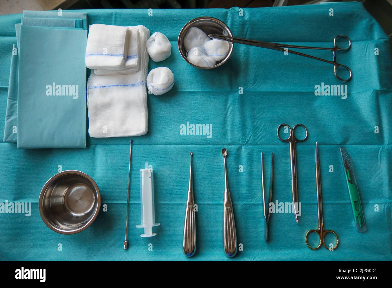 surgical instruments for abscess splitting are lying on an operating ...