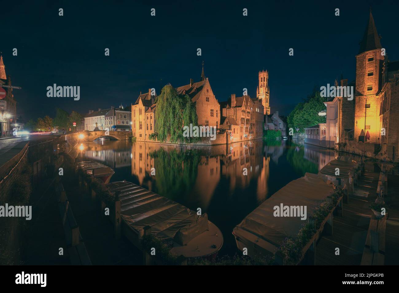 Rozenhoedkaai Rosary Quay Quai of the Rosary in Bruges Belgium by Night ...