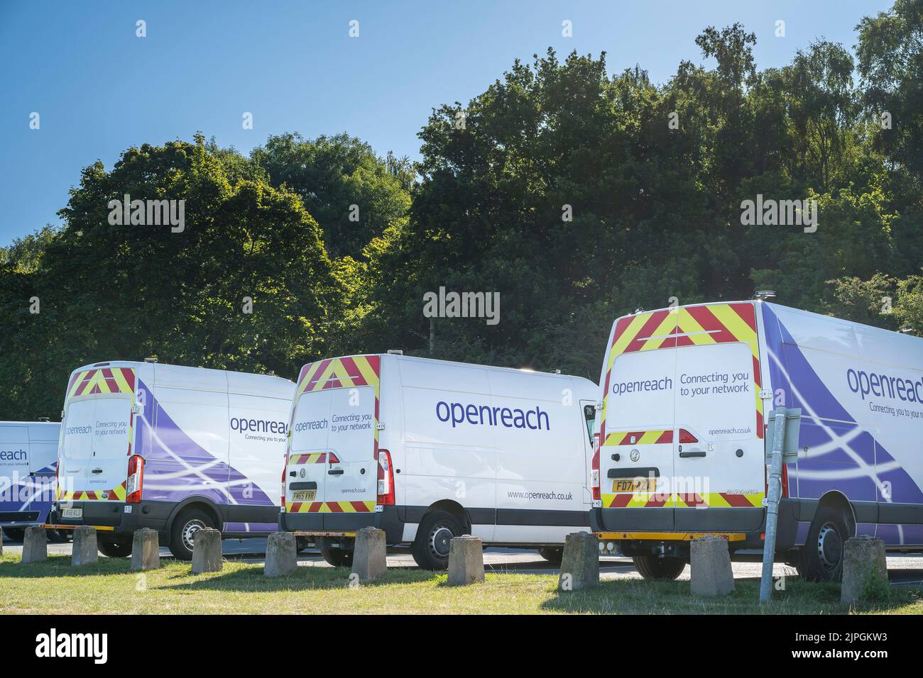 Openreach, BT vans lined up outdoors in a UK car park Stock Photo - Alamy