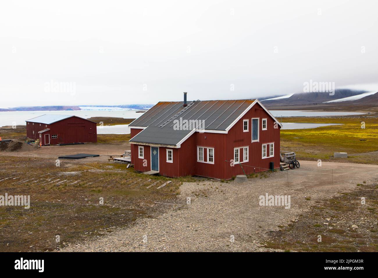 Traditional wooden house on the island of Svalbard near the North Pole ...