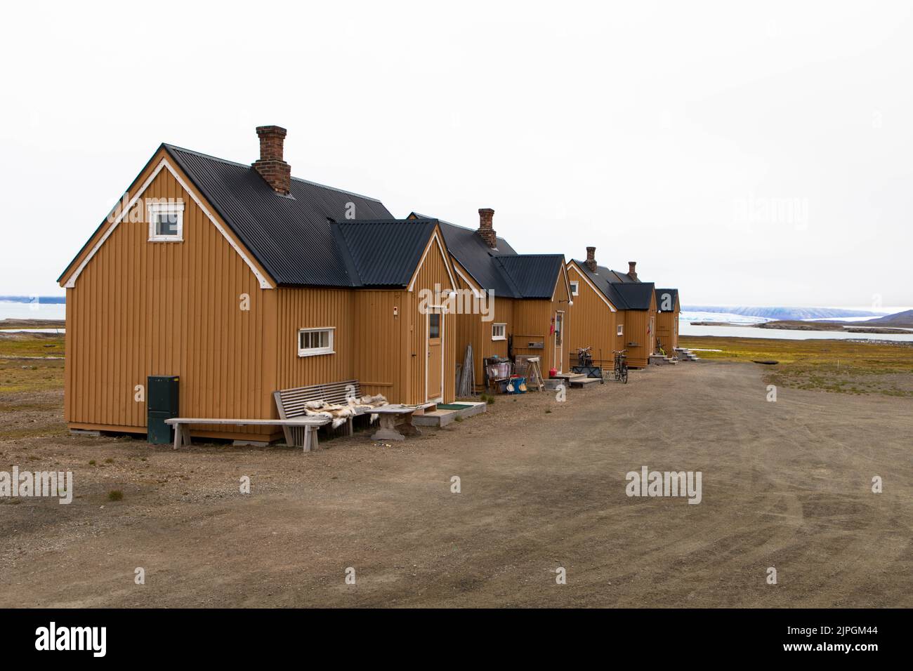 Traditional wooden house on the island of Svalbard near the North Pole ...