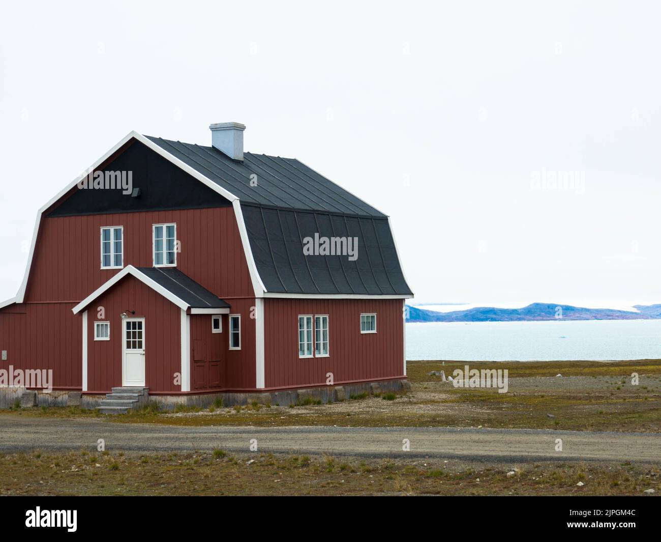 Traditional wooden house on the island of Svalbard near the North Pole ...