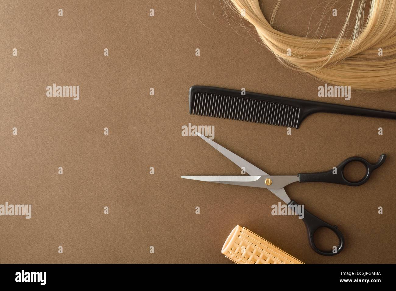 Professional hairstyle stylist background with scissors comb curler and ...