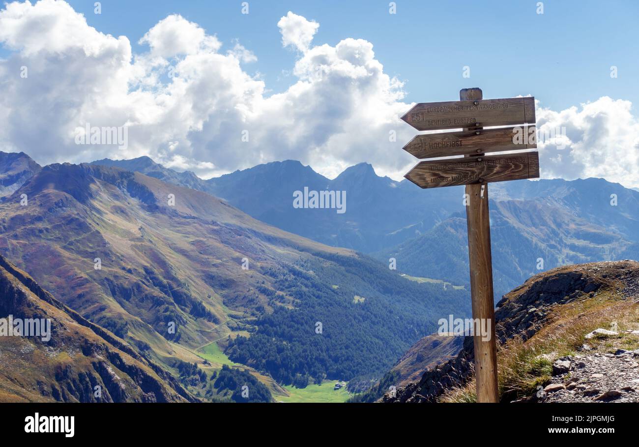 european alps, summit, footpath sign, south tyrol, timmelsjoch, summits ...