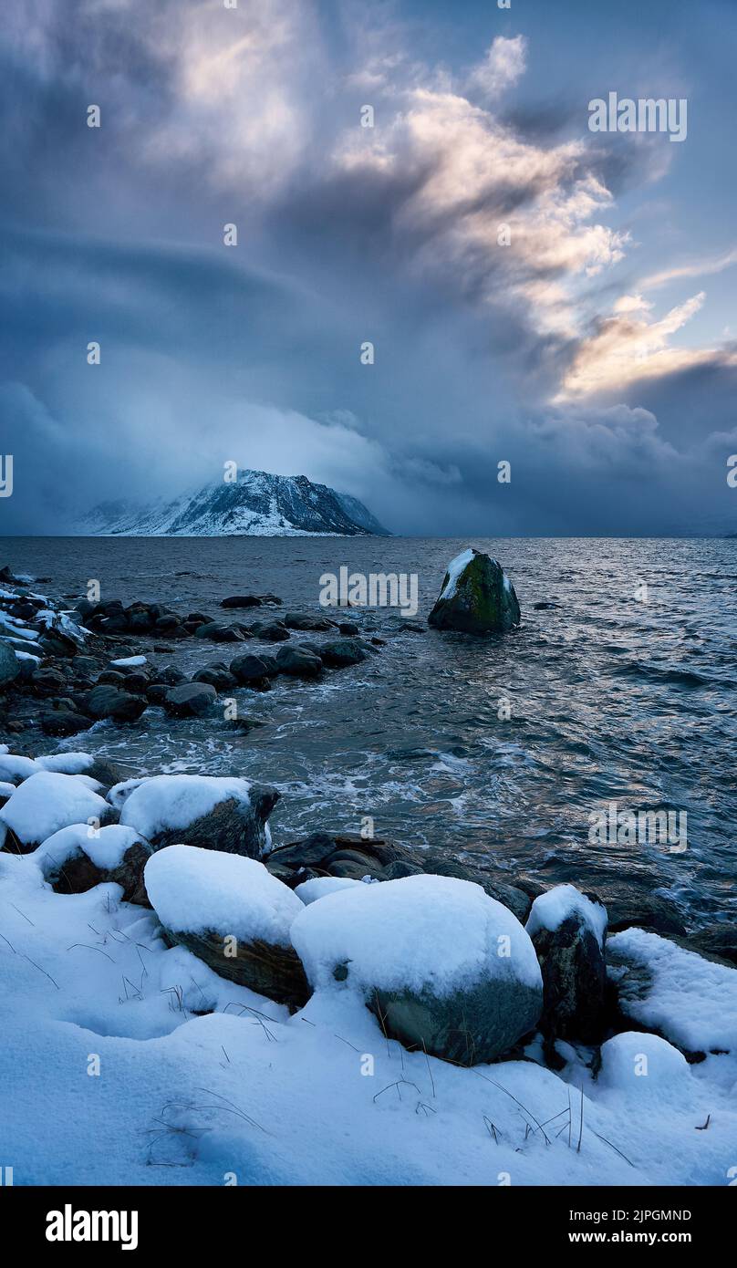 The island of Godøy in winter, Sunnmøre, Møre og Romsdal, Norway Stock ...