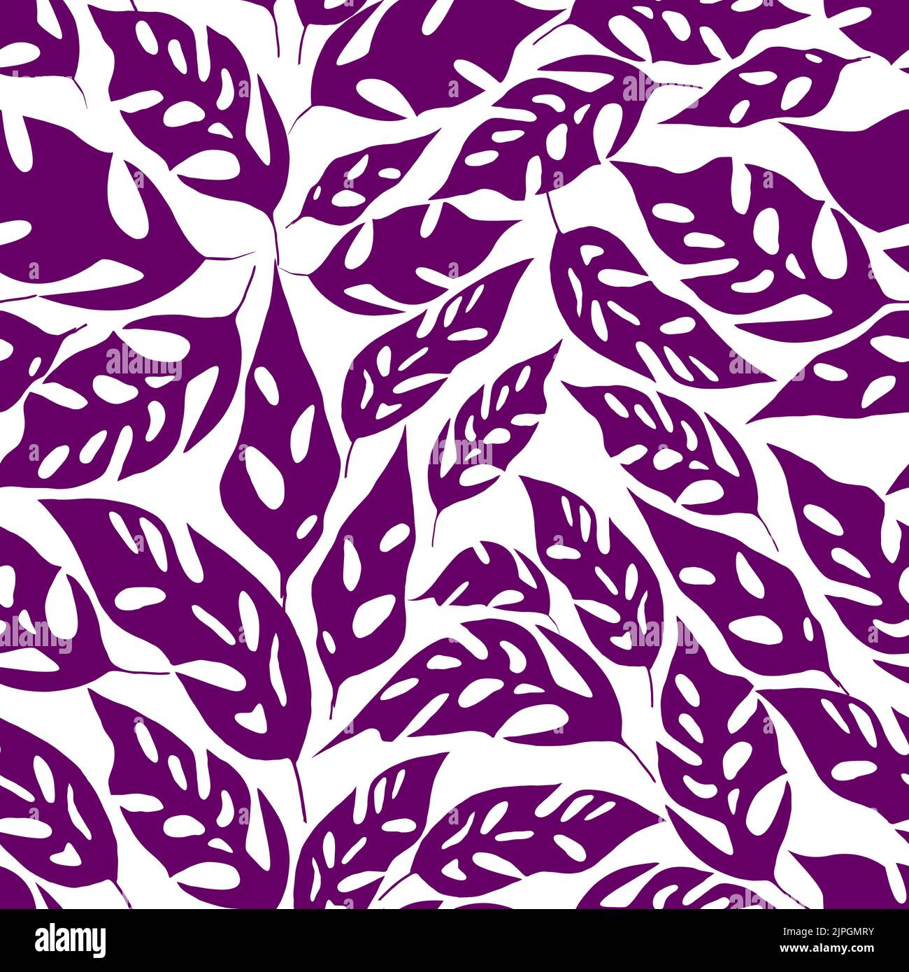 seamless asymmetric repeating pattern of bright purple leaves on a ...