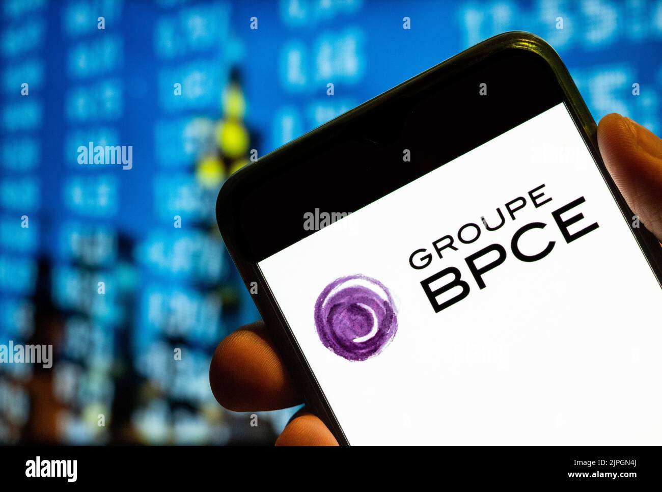 In this photo illustration, the French banking group, Groupe BPCE logo ...