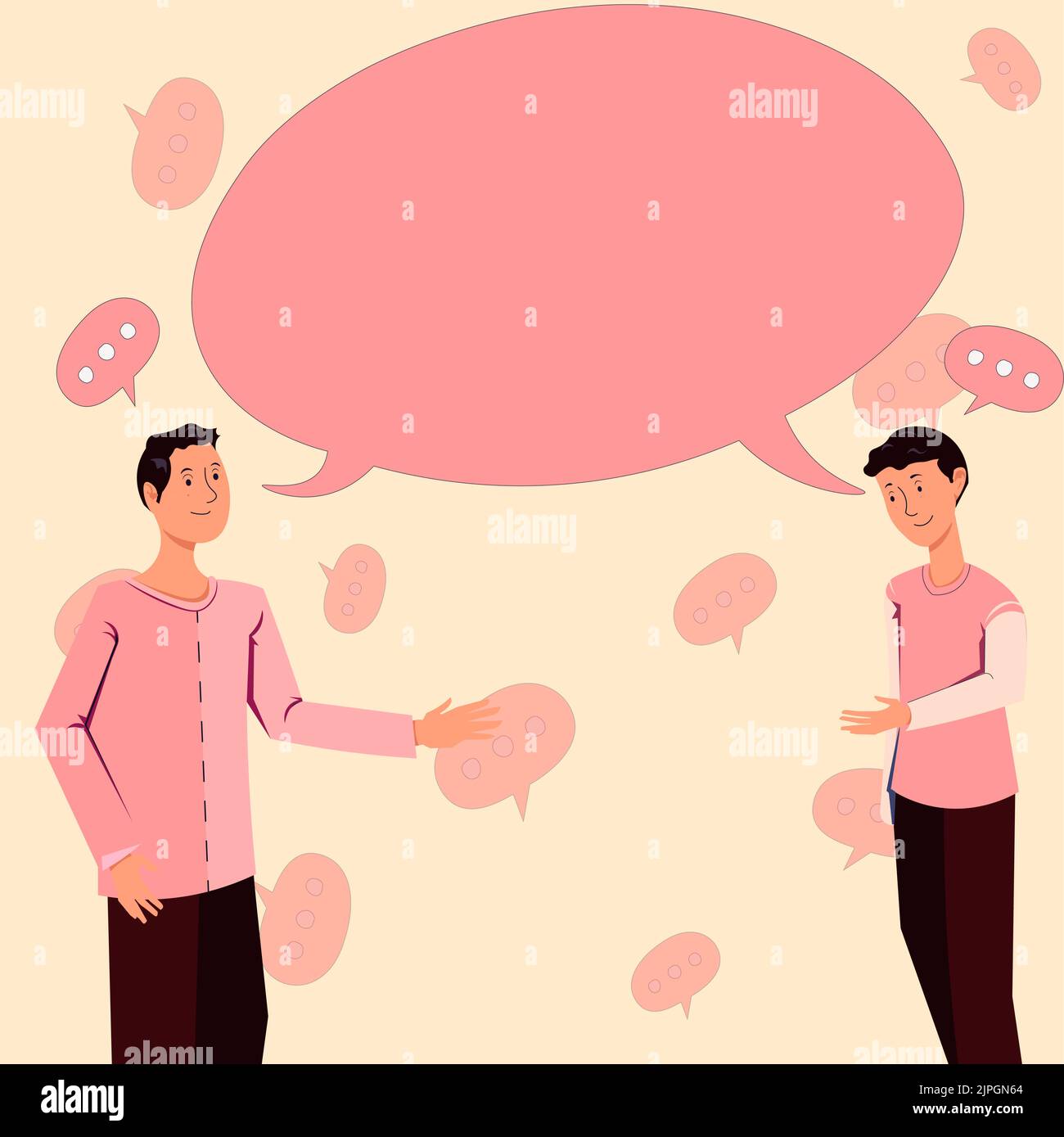 Two Colleagues Standing Discussing New Ideas With Speech Bubble ...