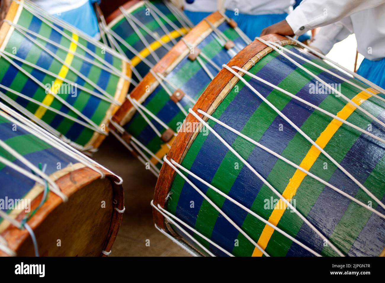 detail of percussive instruments characteristic of the rosary festival ...