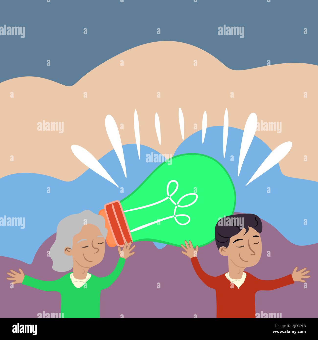 Two Colleagues Holding Lamp Presenting New Achievement Reached ...