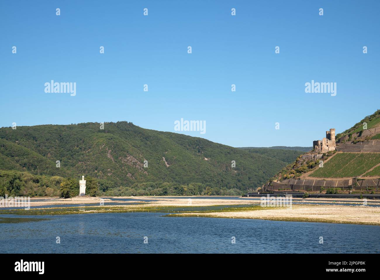 BINGEN, GERMANY - AUGUST 13, 2022: Drought in Germany, low water on ...