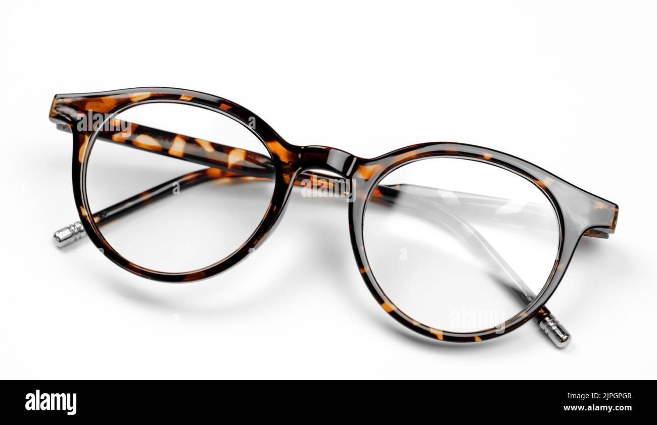 Stylish leopard-colored eyeglasses on a white background Stock Photo ...