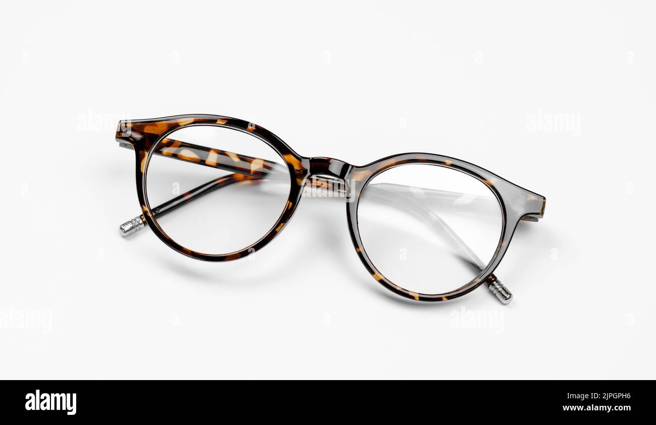 Stylish leopard-colored eyeglasses on a white background Stock Photo ...