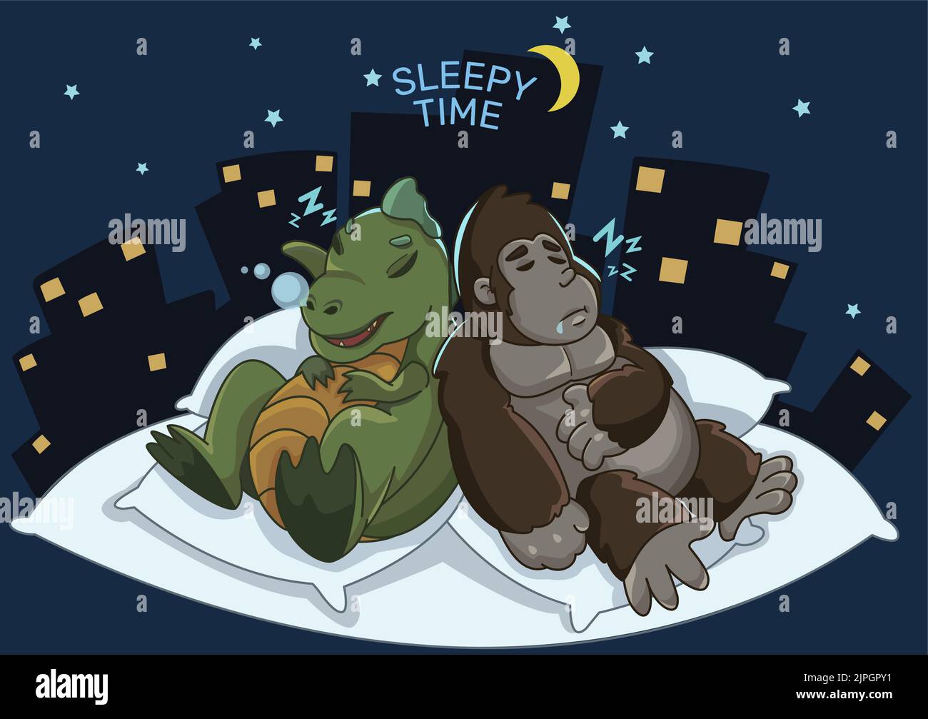 Kong and Dino Sleep together at night Stock Vector Image & Art - Alamy