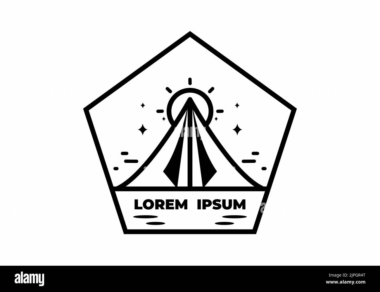 Black and white monoline art of triangle tent and big sun design Stock ...