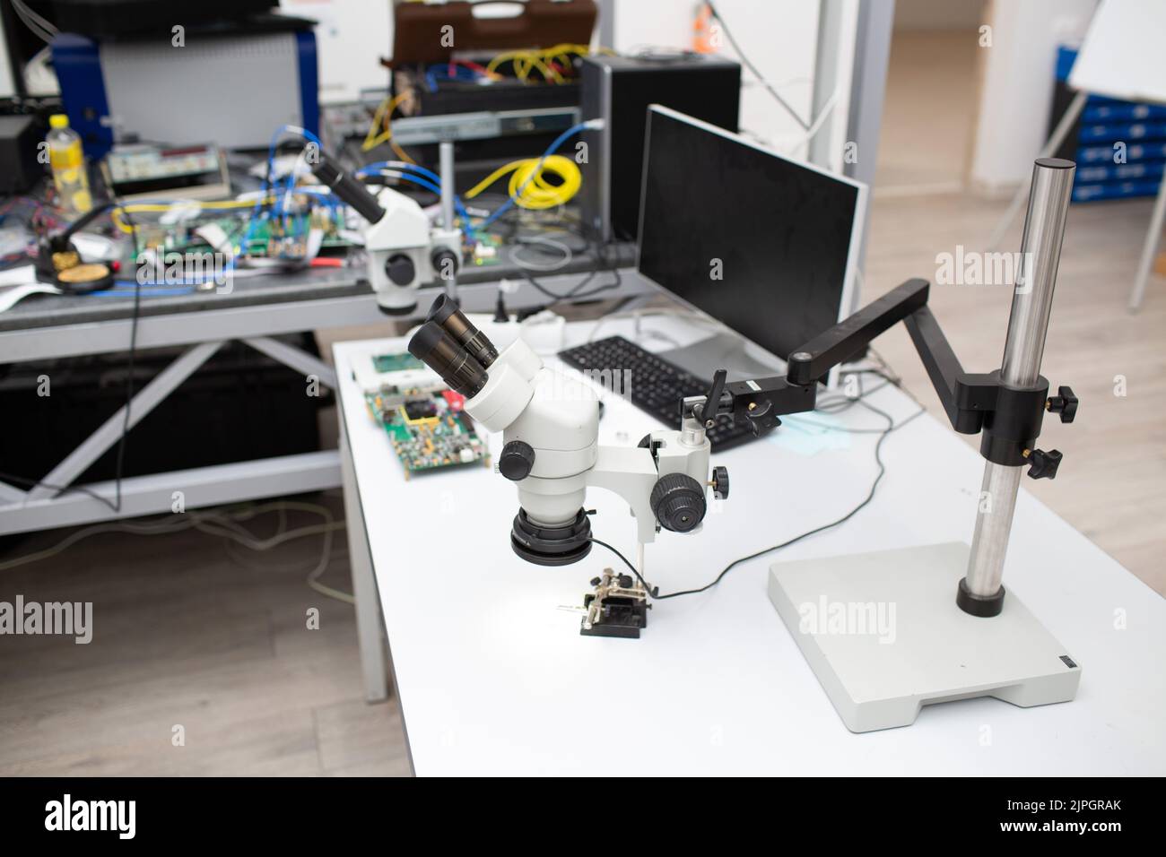 Microscope and electronic board in Scientific research tech Laboratory ...