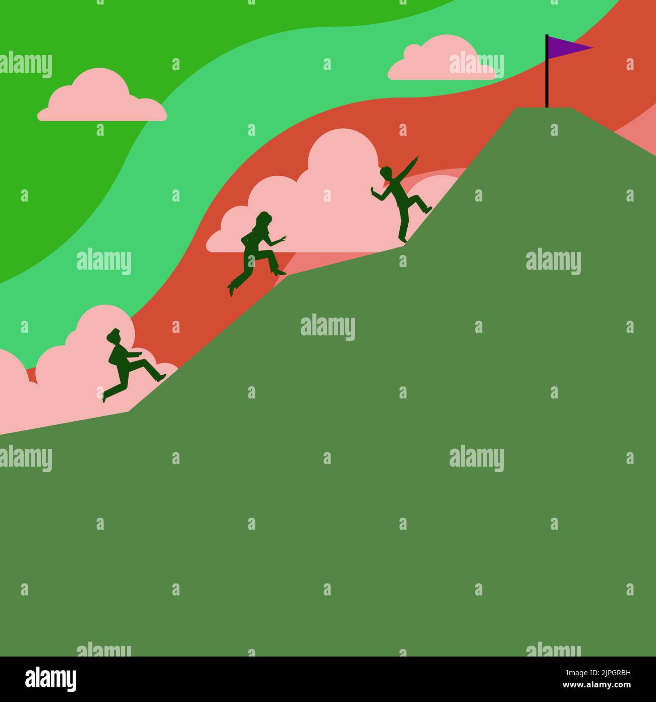 Business Team Climbing On Mountain To Reach Goal. Group Of People ...