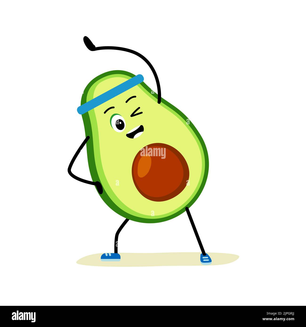 Cute strong avocado character does yoga exercises. Cartoon Avocado, gym ...