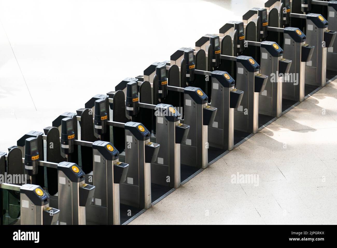 Empty ticket barriers at Waterloo Station in London. Picture date ...