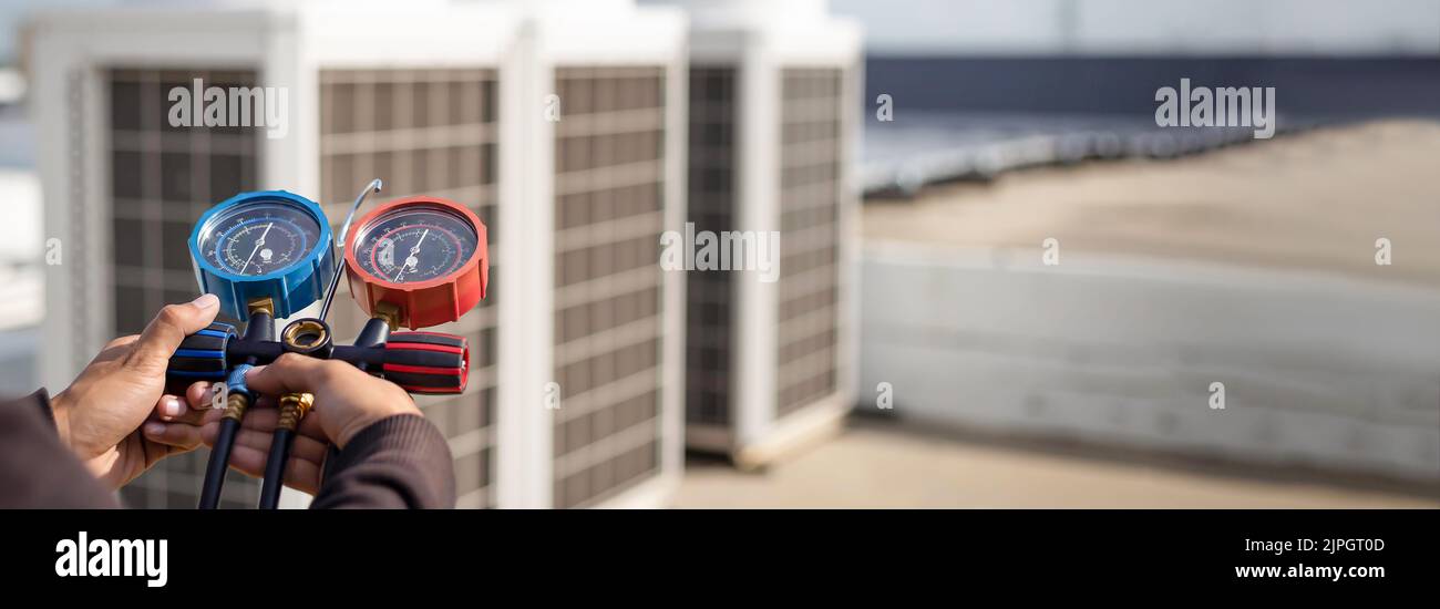 Air conditioning check service leak detection add refrigerant Stock ...