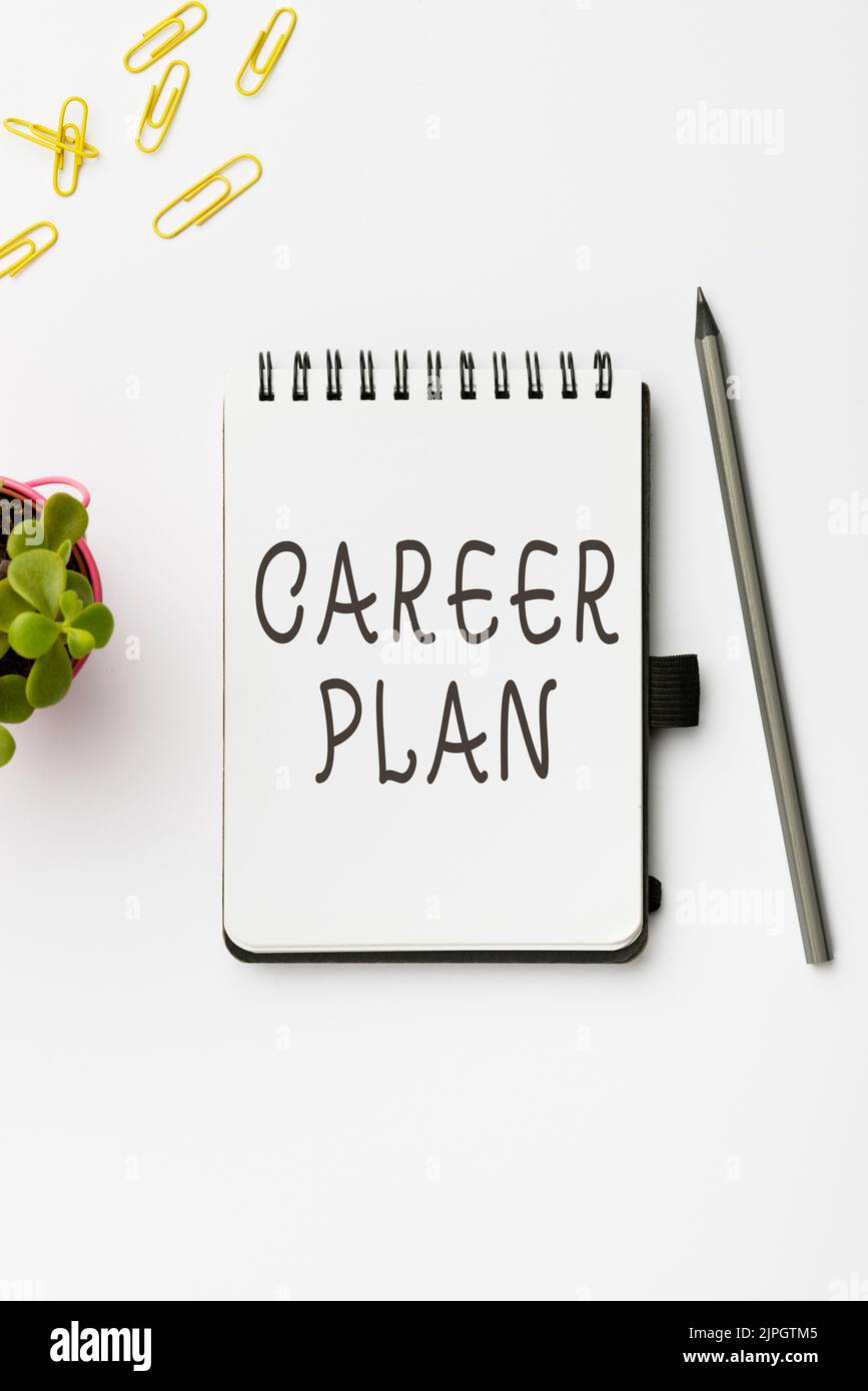 A sign displaying 'Career Plan' with pencil in white background Stock ...