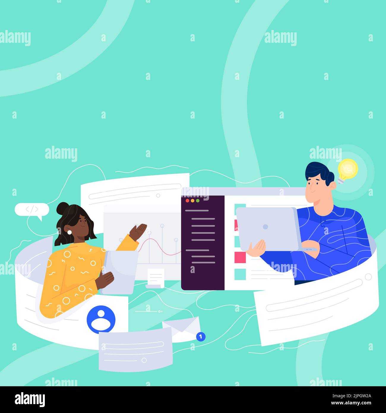 Illustration Of Couple Speaking In Chat Cloud Exchanging Messages ...