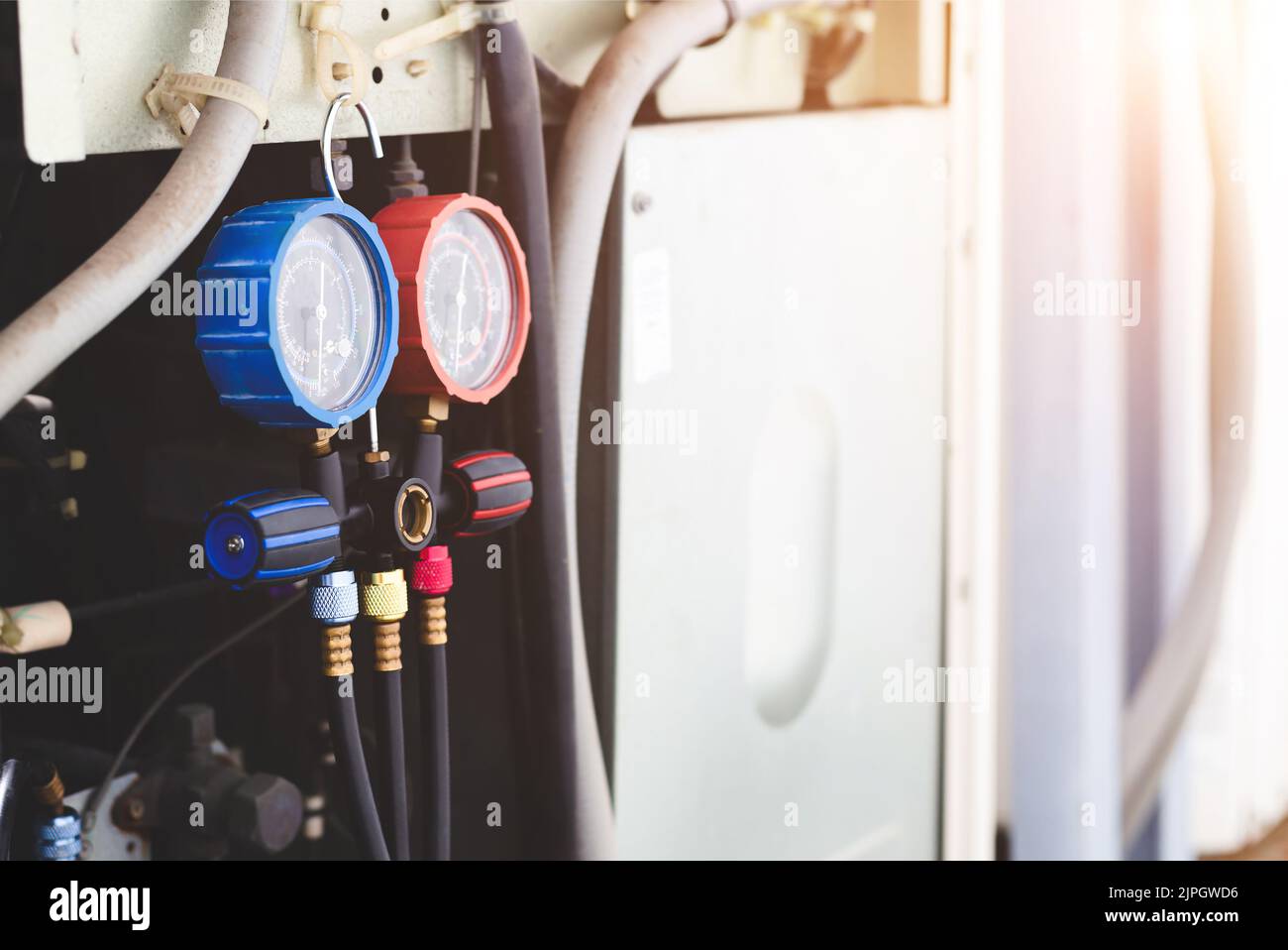 Air conditioning check service leak detection add refrigerant Stock ...