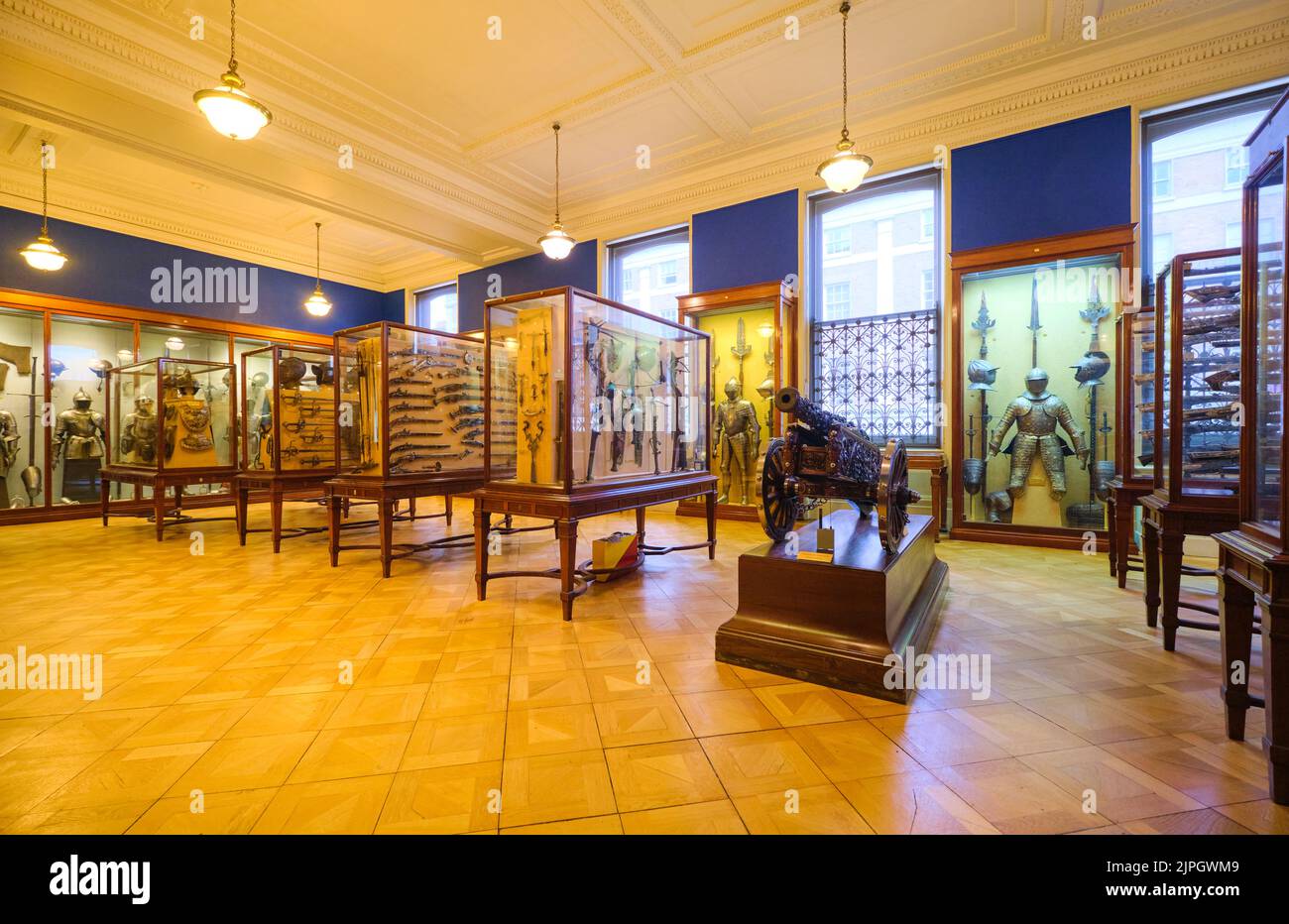 Some of the extensive arms and armor collection, including rifles and ...