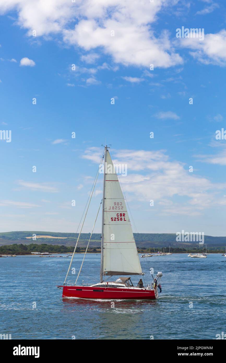 Yacht sailing in Poole Harbour, Poole, Dorset UK on a hot sunny day in ...