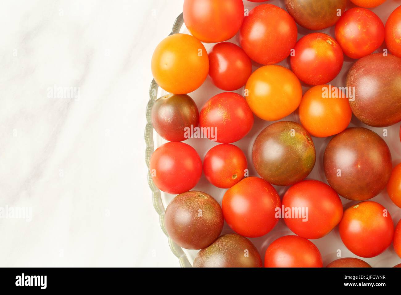 Top down view of a variety of fresh, organic, different color and size ...