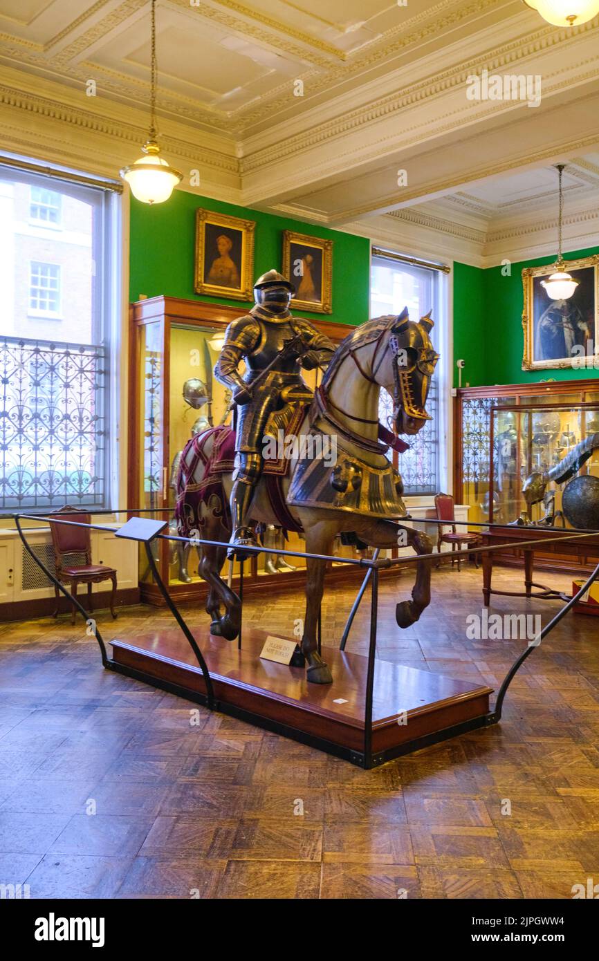 Some of the extensive arms and armor collection, including horse ...