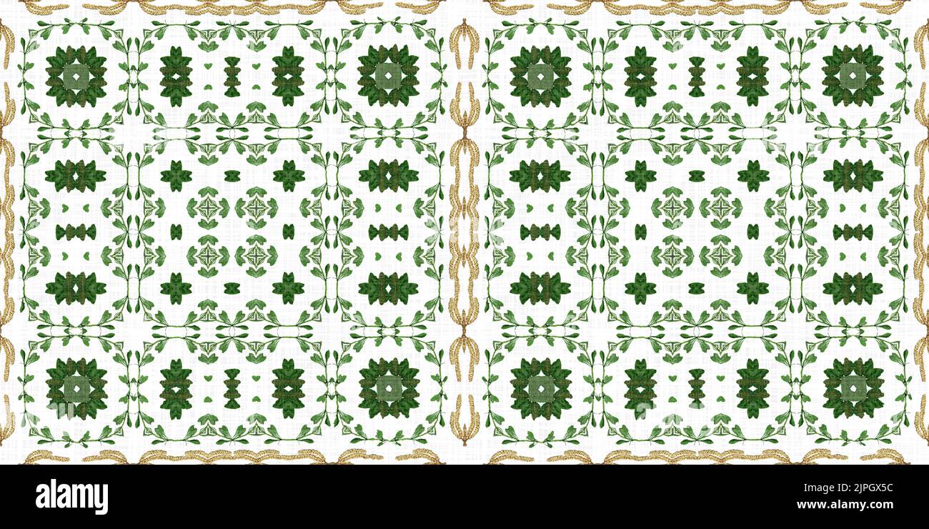 Foliage kaleidoscope seamless border pattern. Trendy optic fresh design ...