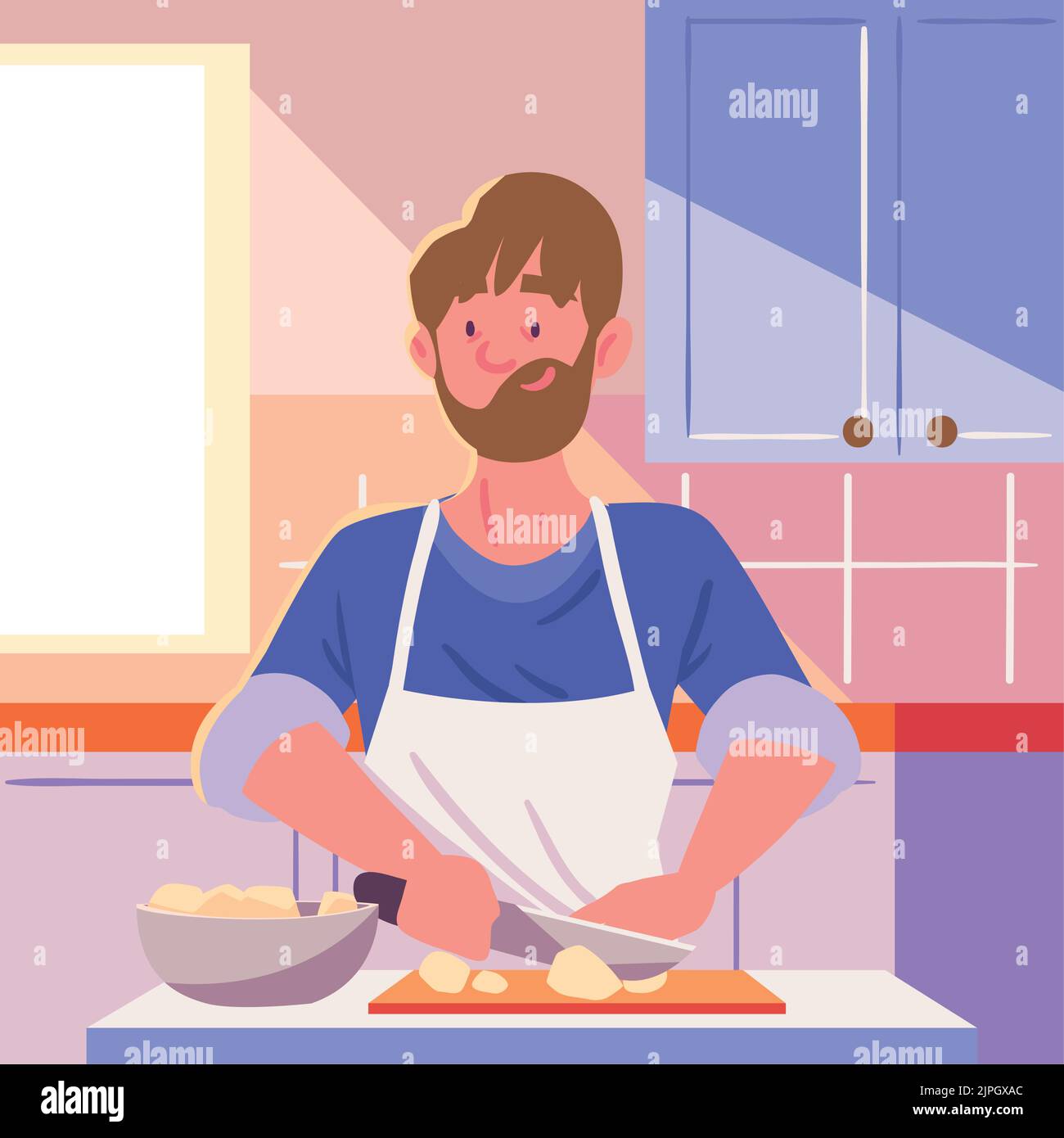 Man kitchen knife standing kitchen Stock Vector Images - Alamy