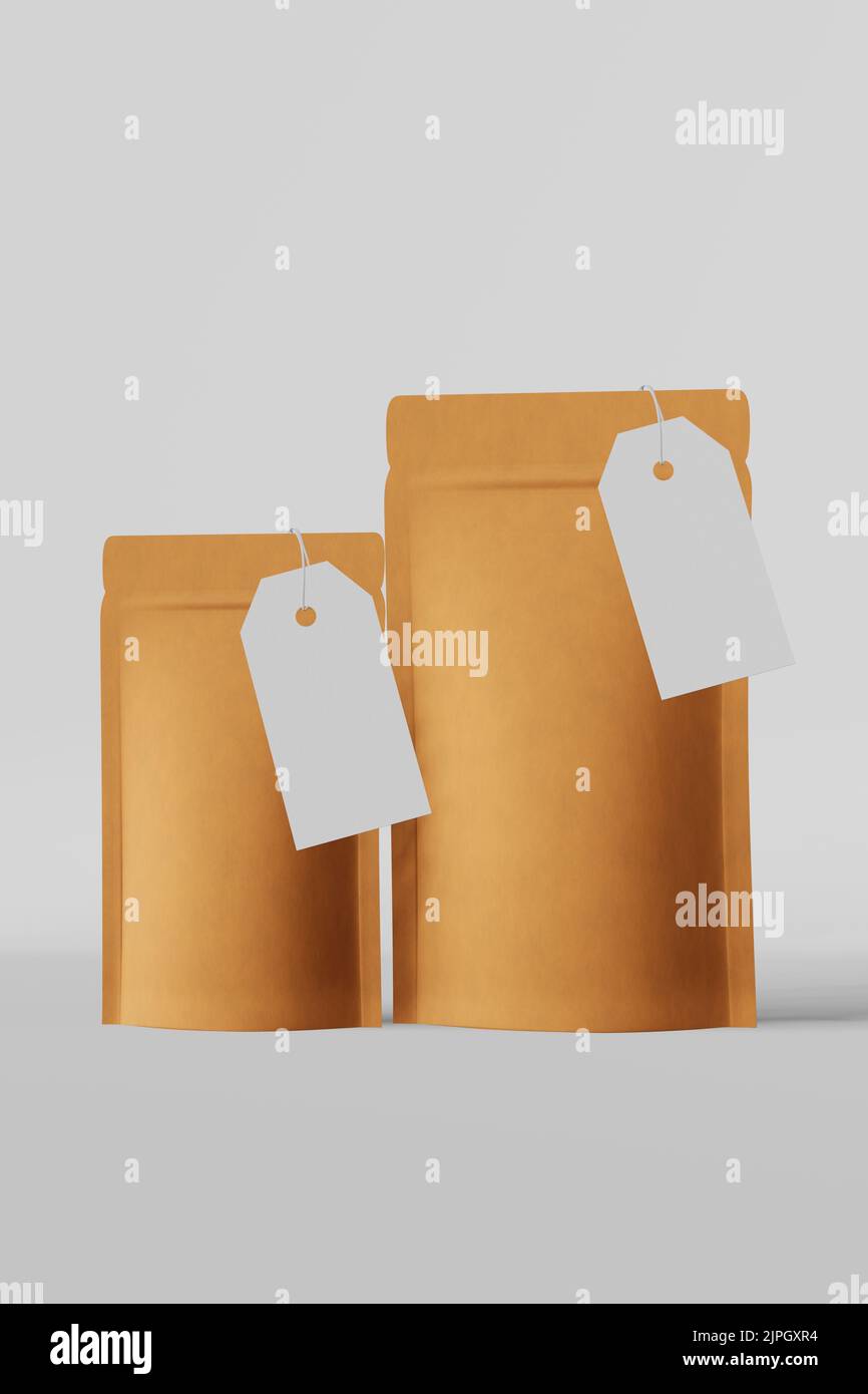 Pouch bags branding template price tag mockup white background 3D ...