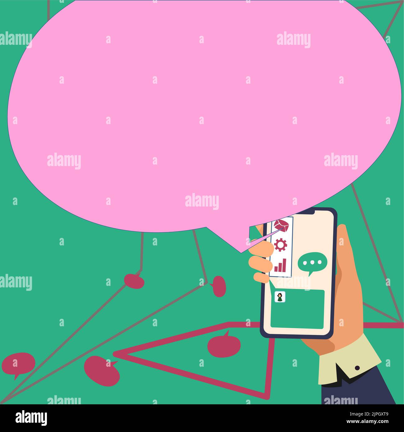 Businessman Holding Mobile Phone And Speech Bubble Popping Out With ...