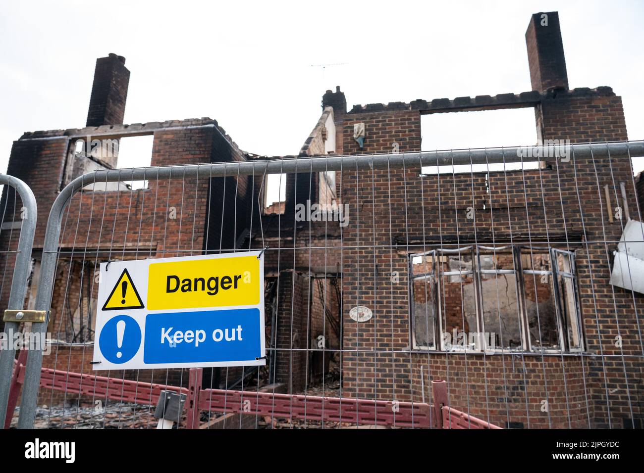 A fire damaged house in the village of Wennington, in Havering, east ...