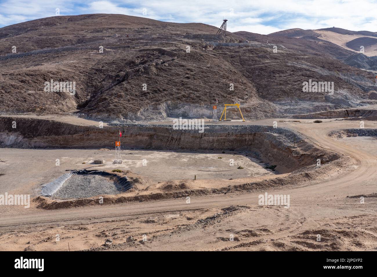 Old headframe and site of rescue shaft, #3, and Plan A, #4, at the San ...