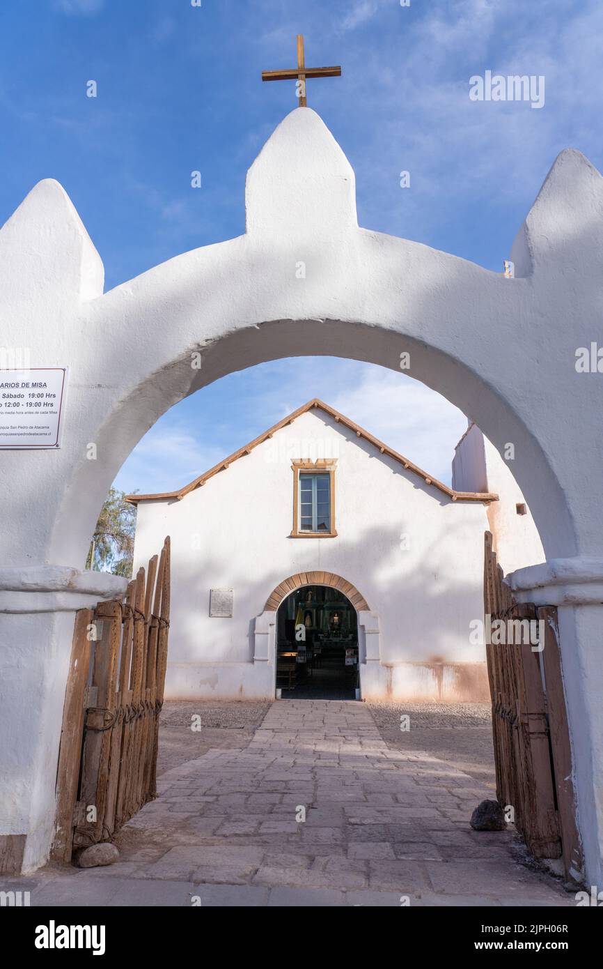 The facade & arched gateway of the Church of San Pedro de Atacama, one ...