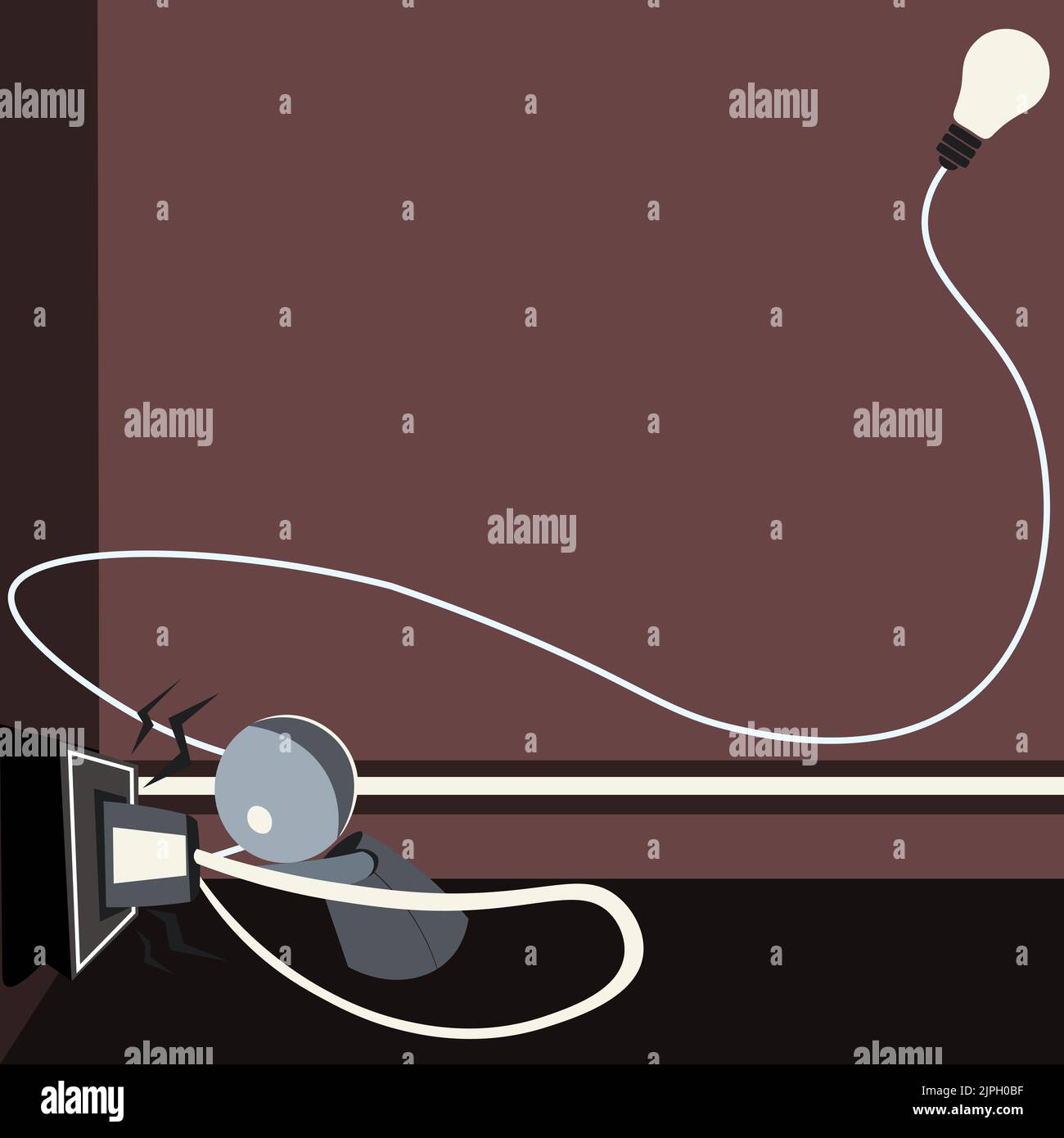 Robot Drawing Fixing Socket With Lightbulb In Corner. Robotic Man ...