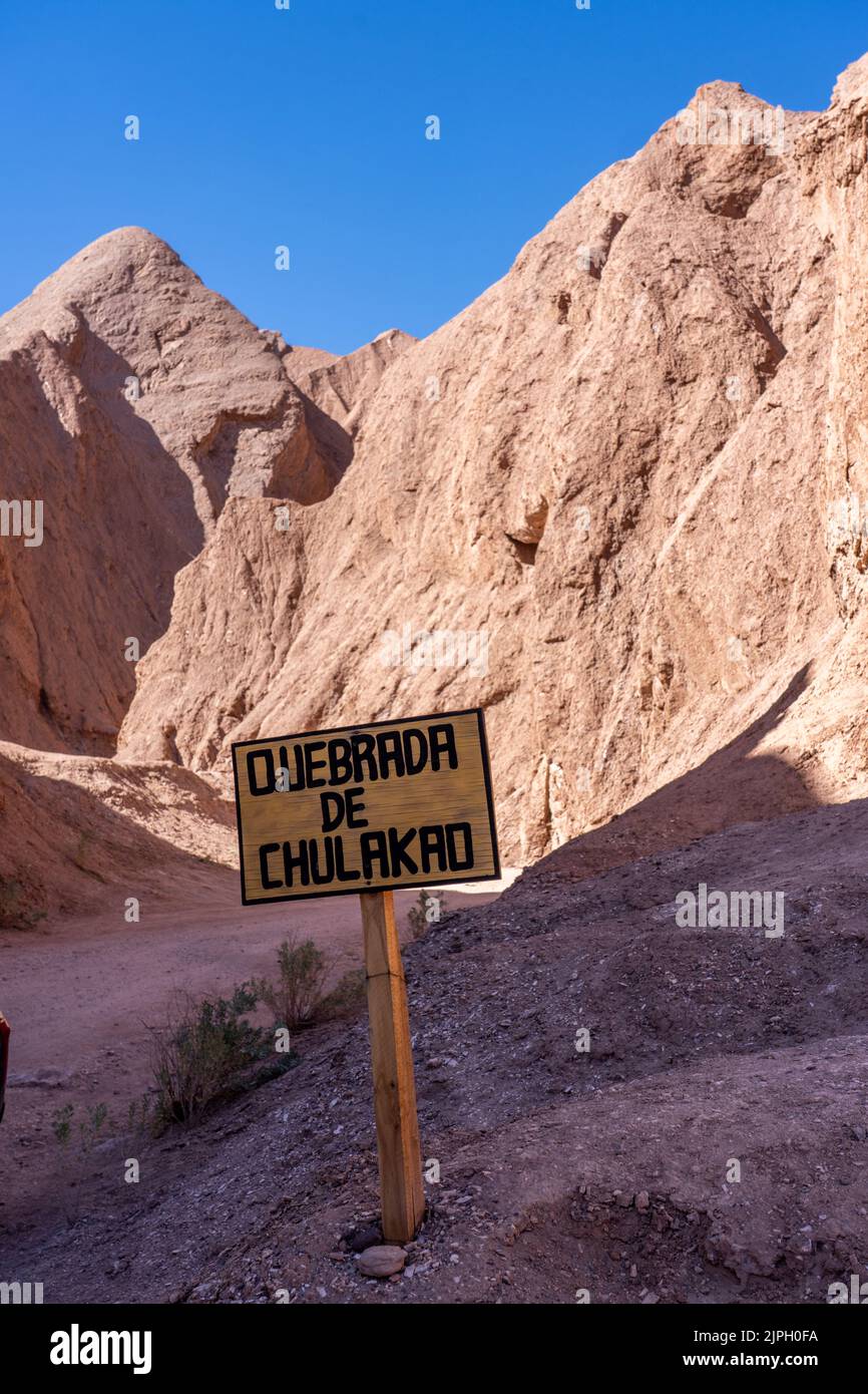 The sign for Quebrada de Chulakao or Garganta del Diablo or the Devil's ...