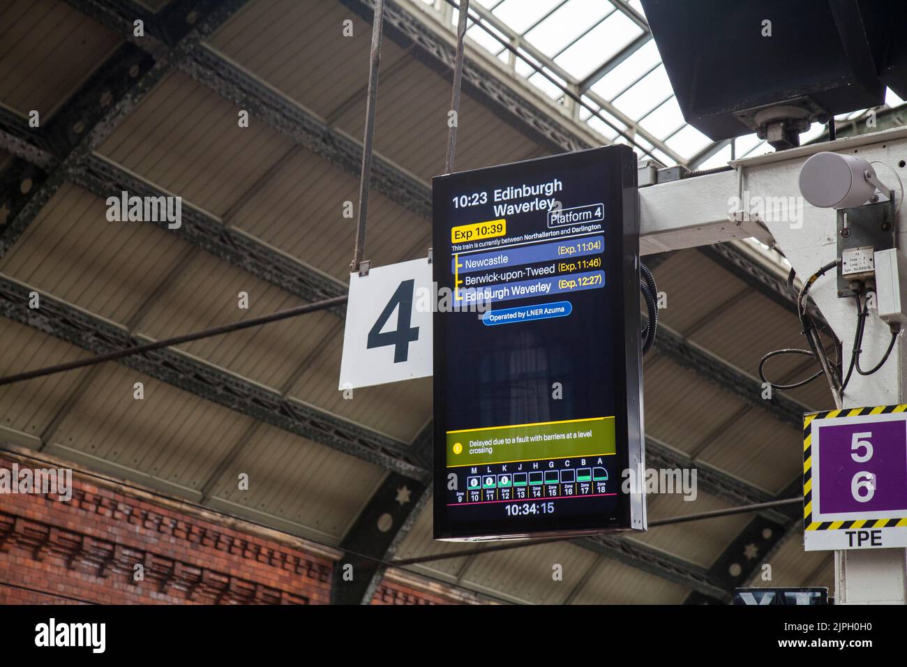 The illuminated electronic departures board at Darlington Railway ...