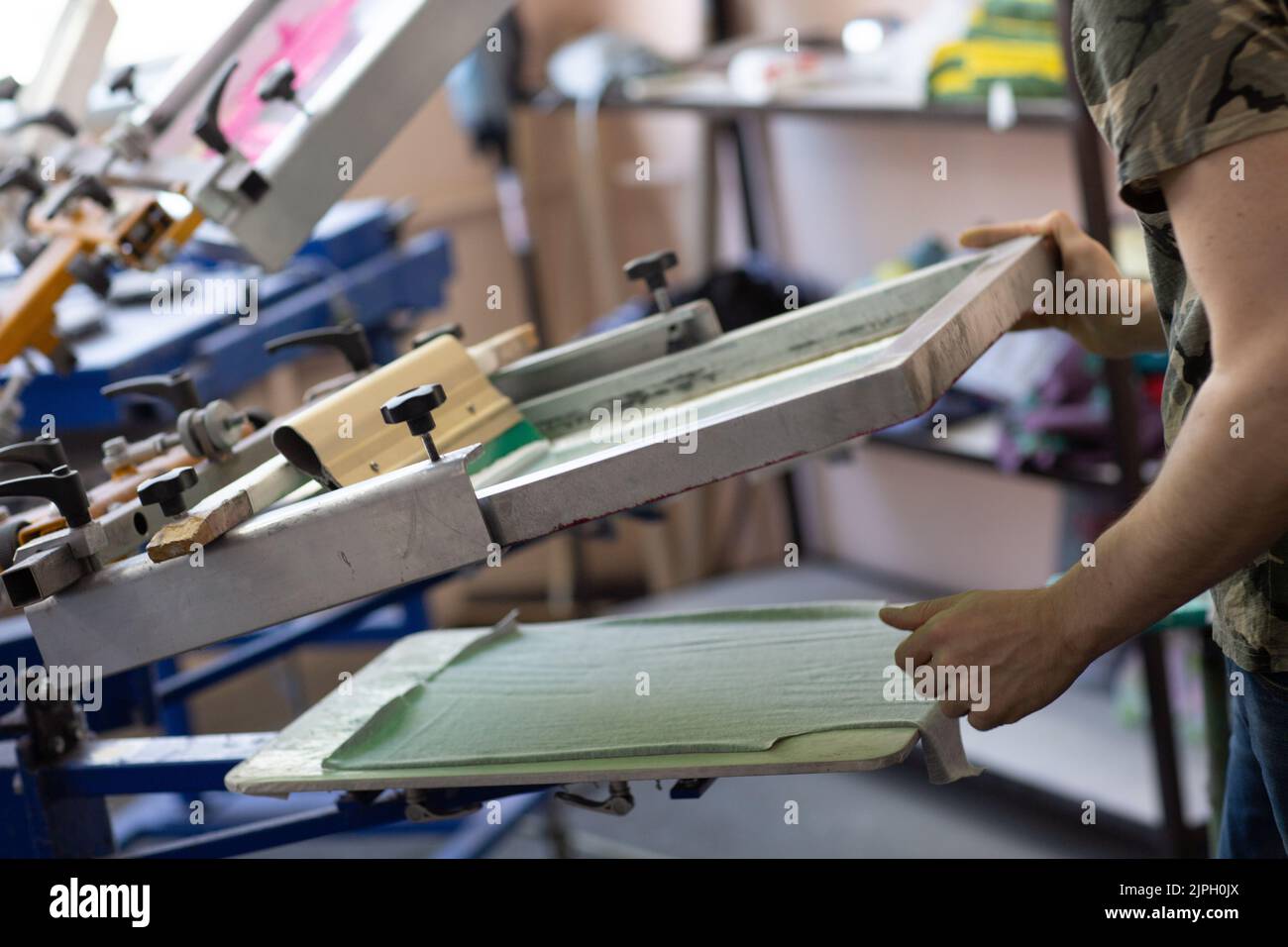 Prepare for printing and apply cloth Serigraphy silk screen print ...