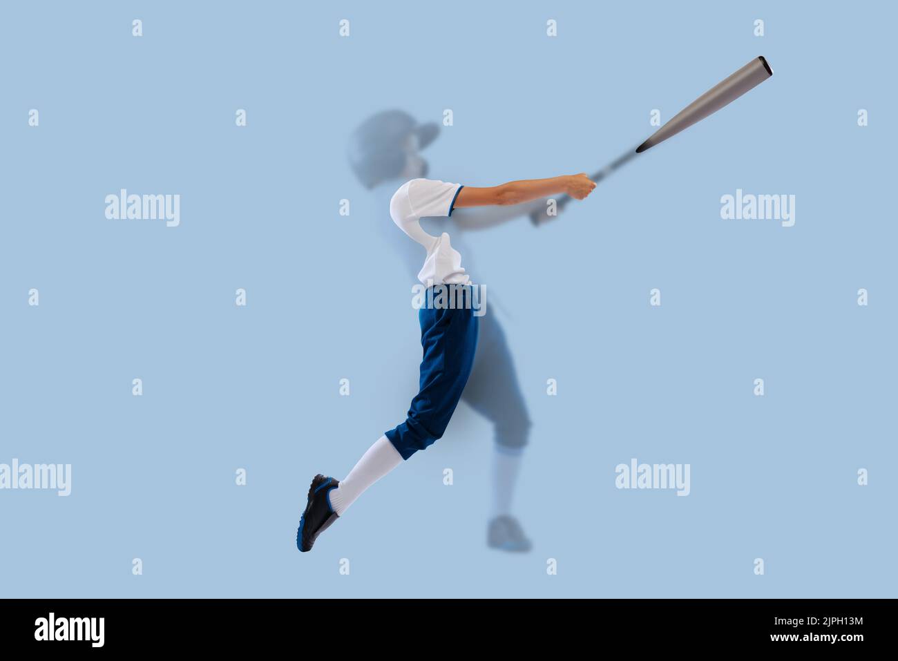 Blurring effect portrait of little baseball player, pitcher in blue ...
