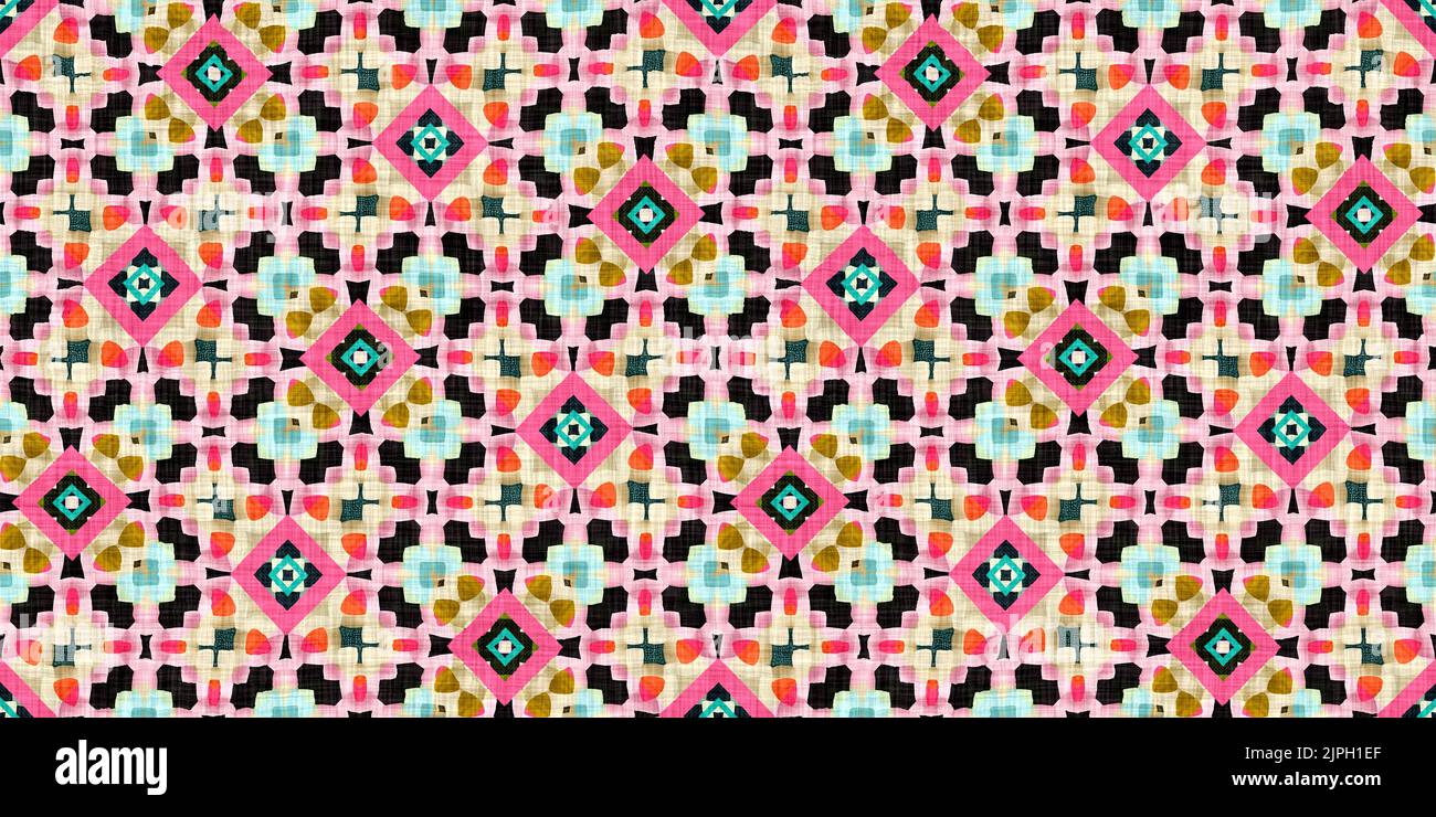 Kitsch pattern geometric retro design in seamless border background ...