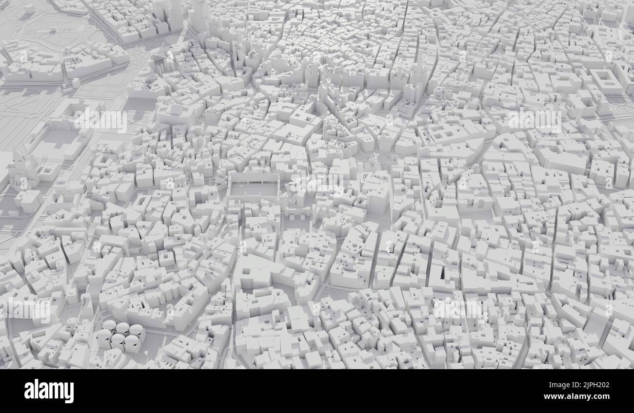 Madrid, Spain city map aerial view. minimal design. 3D Rendering Stock ...