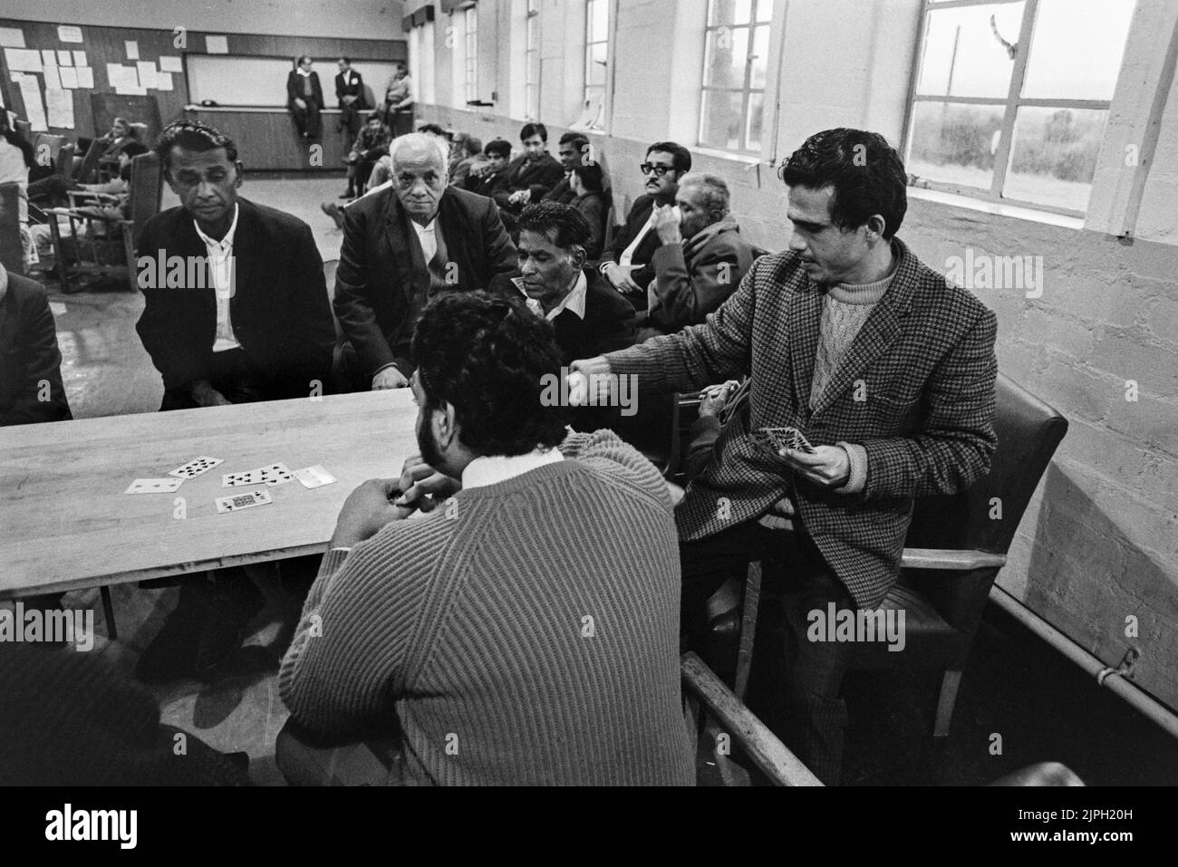 Ugandan Asian refugees at Plasterdown Camp Dartmoor Devon group of men ...