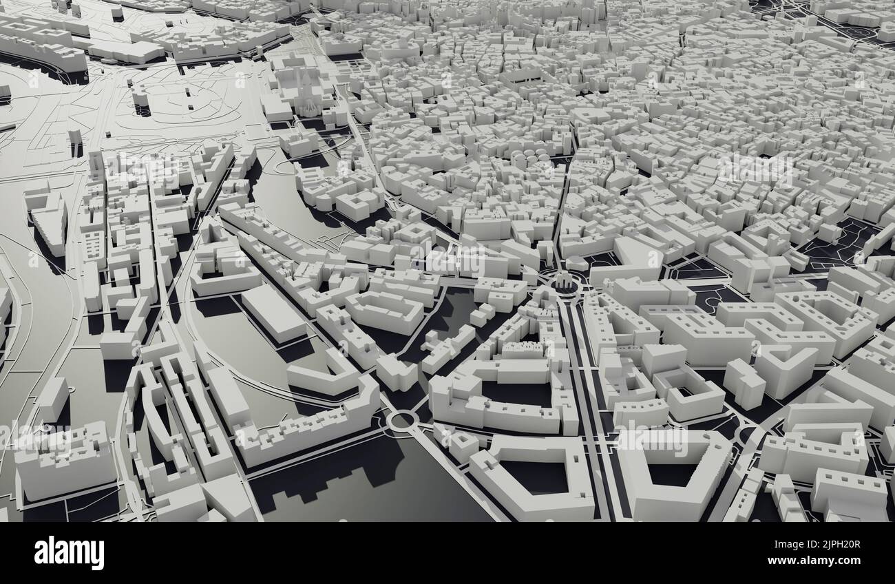 Madrid, Spain city map aerial view. minimal design. 3D Rendering Stock ...