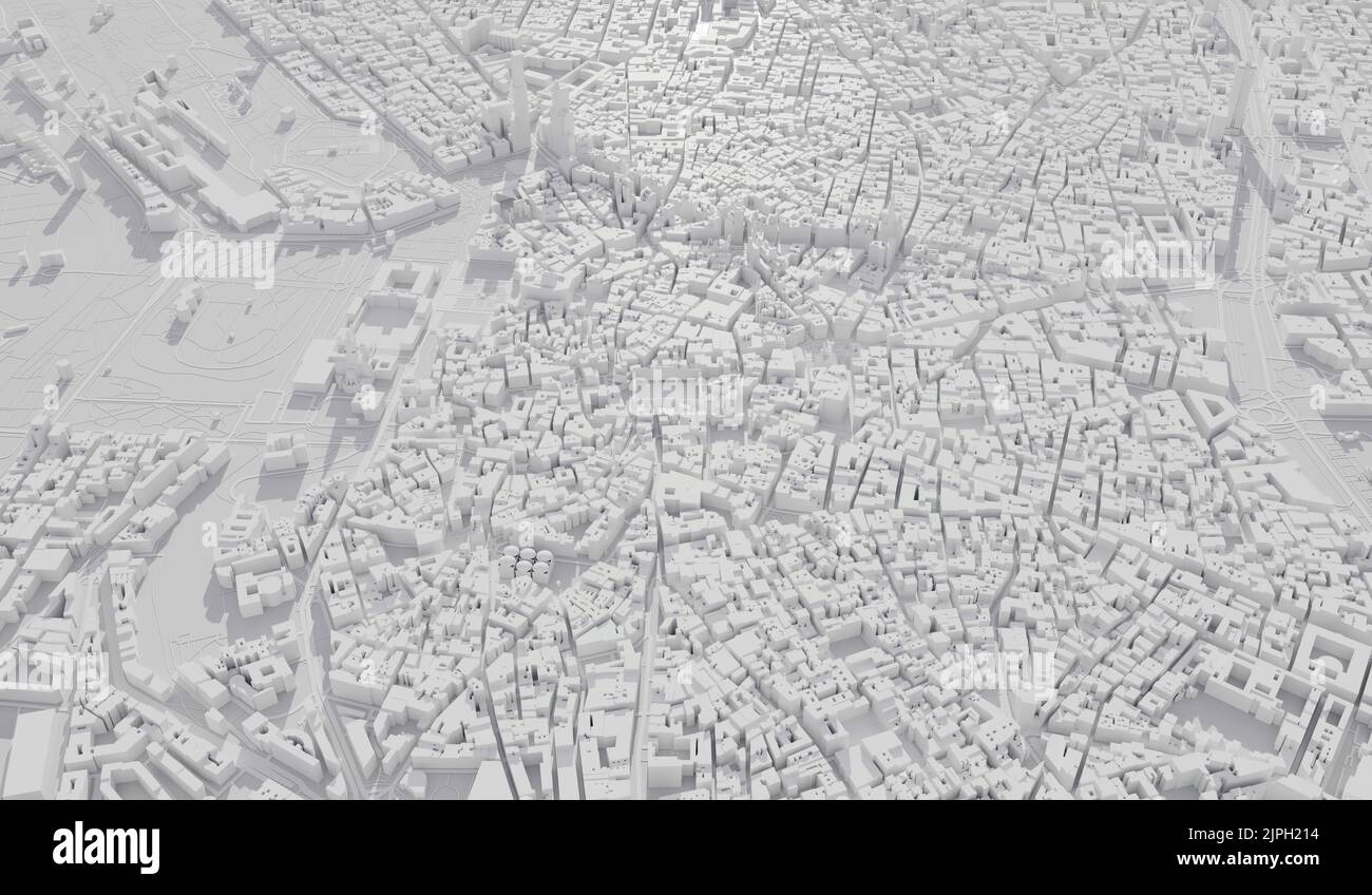 Madrid, Spain city map aerial view. minimal design. 3D Rendering Stock ...
