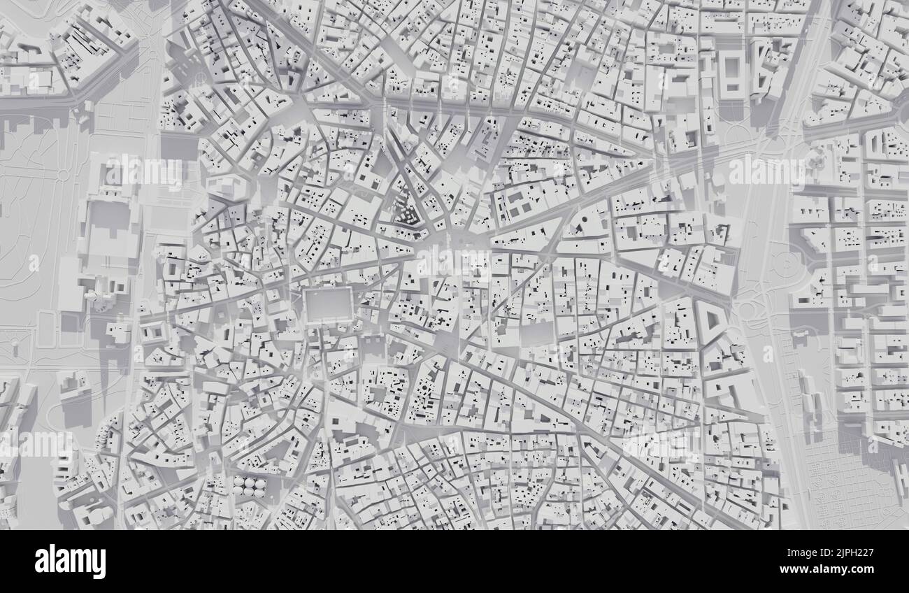 Madrid, Spain city map aerial view. minimal design. 3D Rendering Stock ...