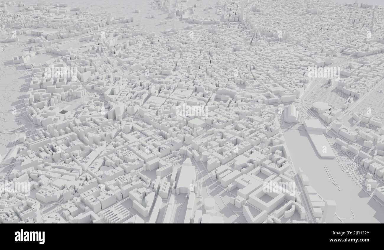 Madrid, Spain city map aerial view. minimal design. 3D Rendering Stock ...